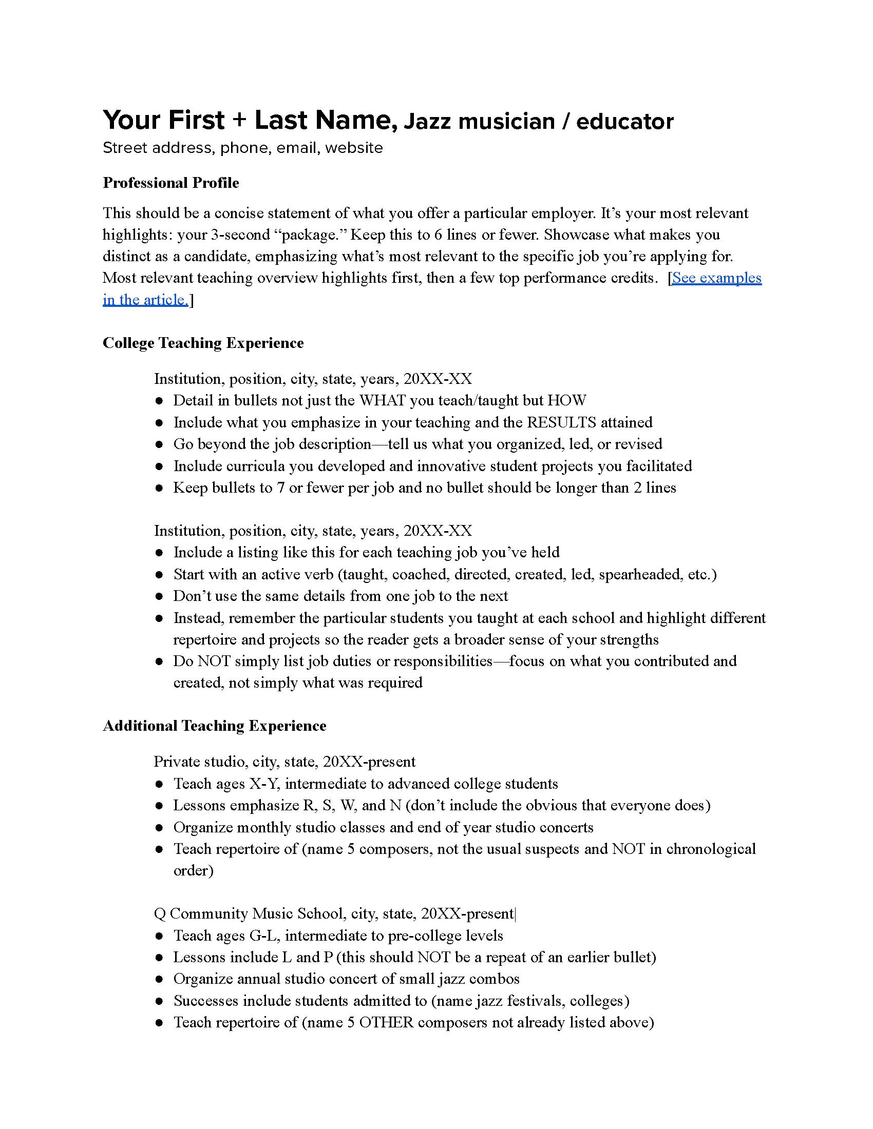 Musician CV: Secrets to Winning a College Teaching Job